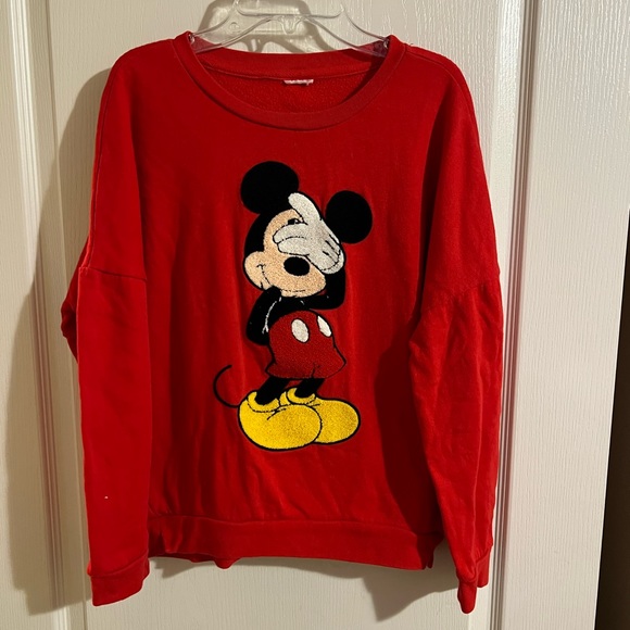 Disney | Sweaters | Disney Red Crewneck Sweater Shy Mickey Mouse | Poshmark